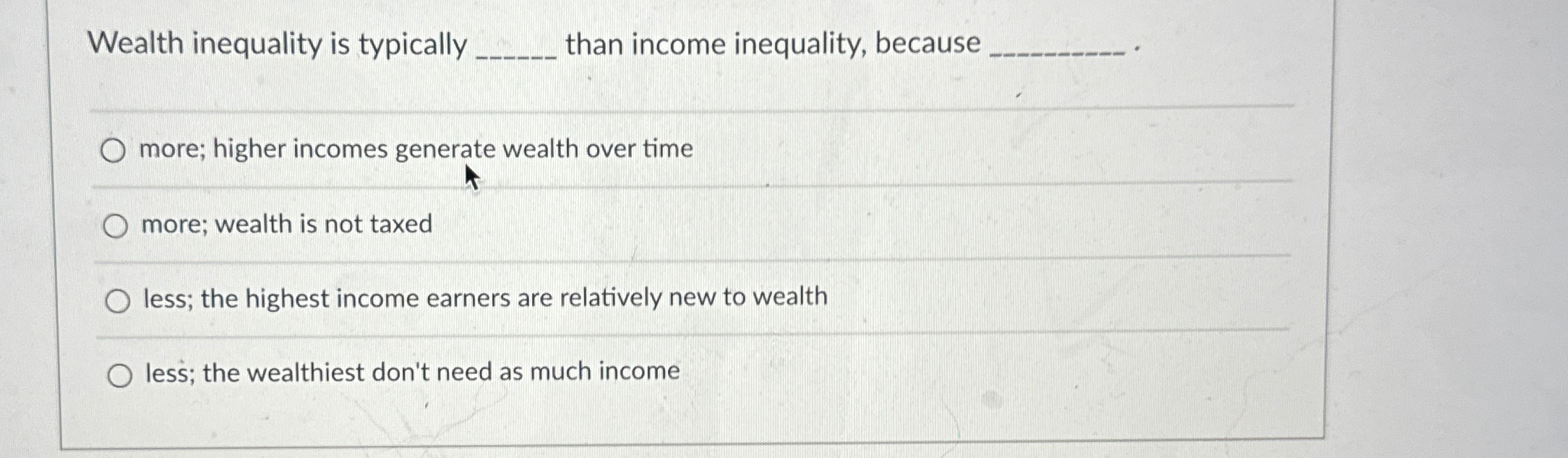 Solved Wealth inequality is typically q, ﻿than income | Chegg.com