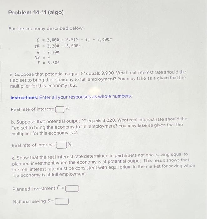 Solved For the economy described below: | Chegg.com