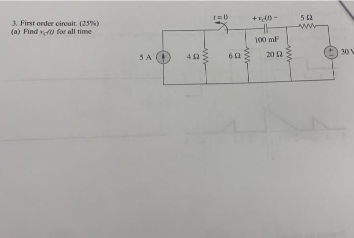 Solved 3. First order circuit. (25%) (a) Find vC(t) for all | Chegg.com