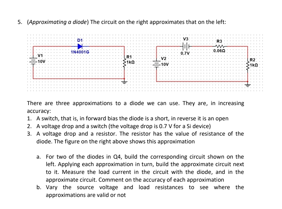 Solved (Approximating a diode) ﻿The circuit on the right | Chegg.com