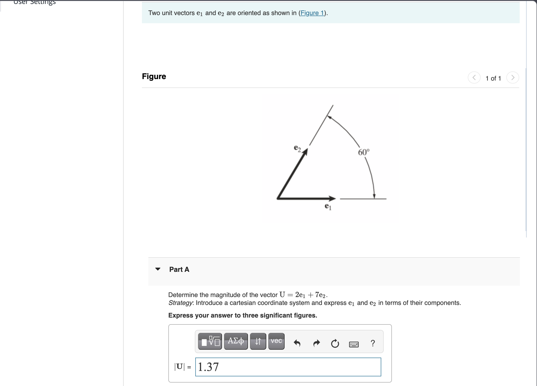 Solved Two unit vectors e1 ﻿and e2 ﻿are oriented as shown in | Chegg.com