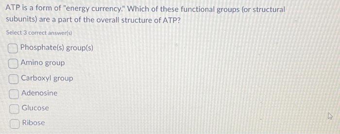 Solved ATP is a form of "energy currency." Which of these | Chegg.com