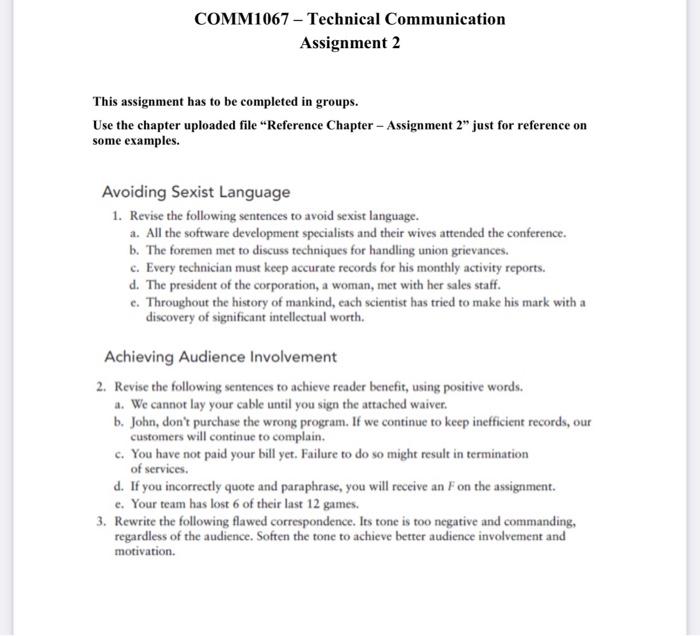 Solved COMM1067 - Technical Communication Assignment 2 This | Chegg.com