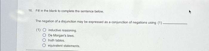 Solved 16. Fill in the blank to complete the sentence below. | Chegg.com