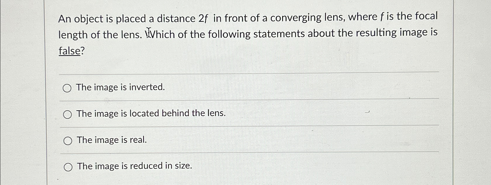 Solved An object is placed a distance 2f ﻿in front of a | Chegg.com