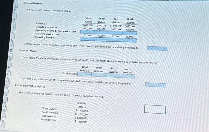 Solved Calculate each divisiog's divisional income. | Chegg.com