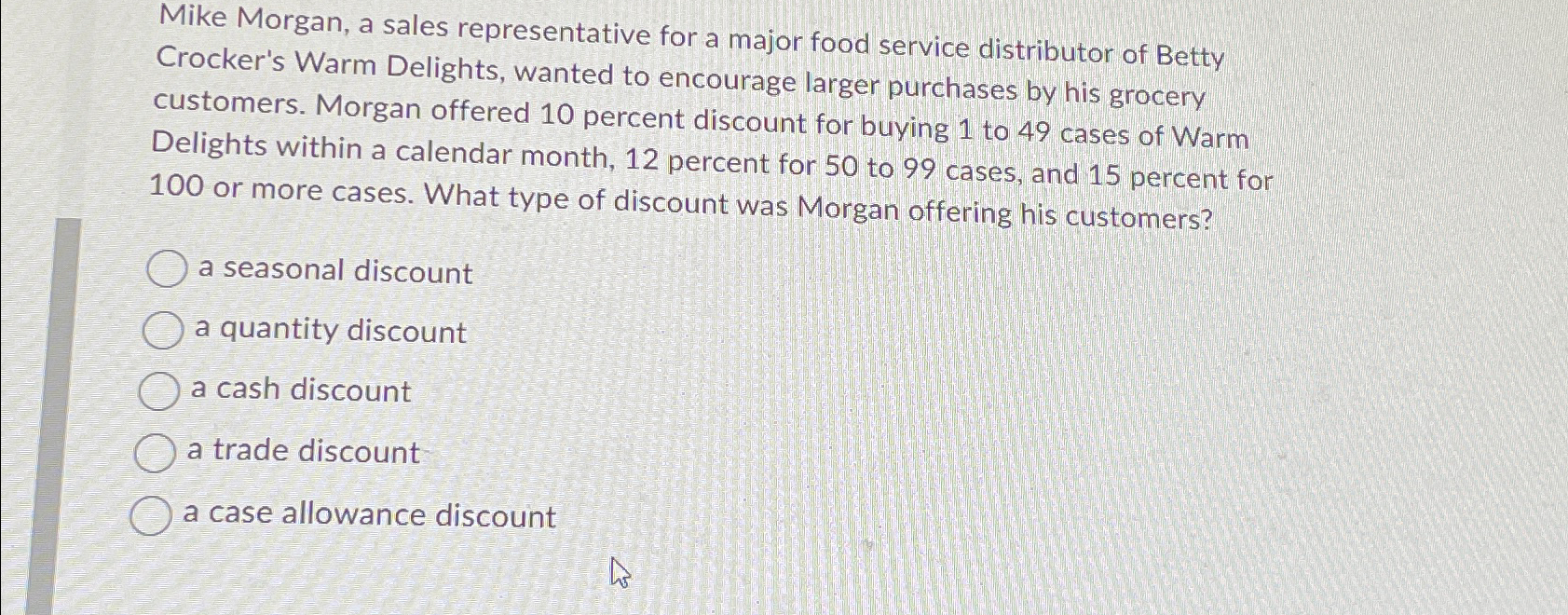 Solved Manufacturers use seasonal discounts toget rid of | Chegg.com