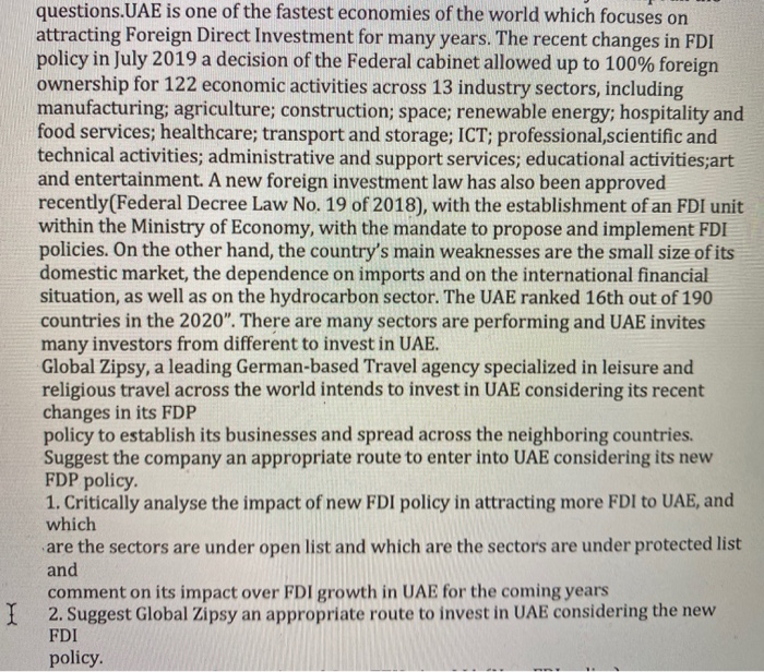 Solved questions.UAE is one of the fastest economies of the | Chegg.com