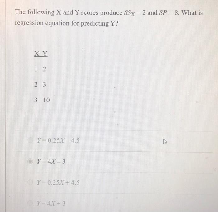 Solved The following X and Y scores produce SSx = 2 and SP = | Chegg.com