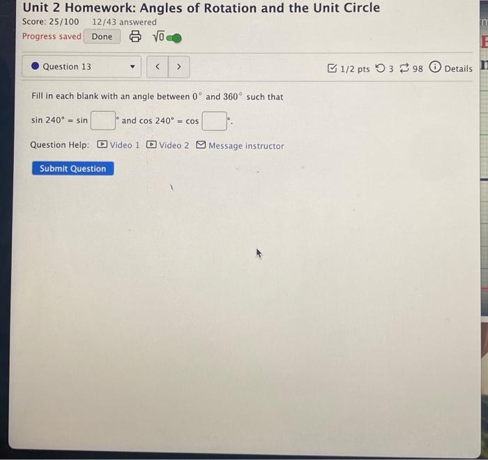 Solved Unit 2 Homework: Angles of Rotation and the Unit | Chegg.com