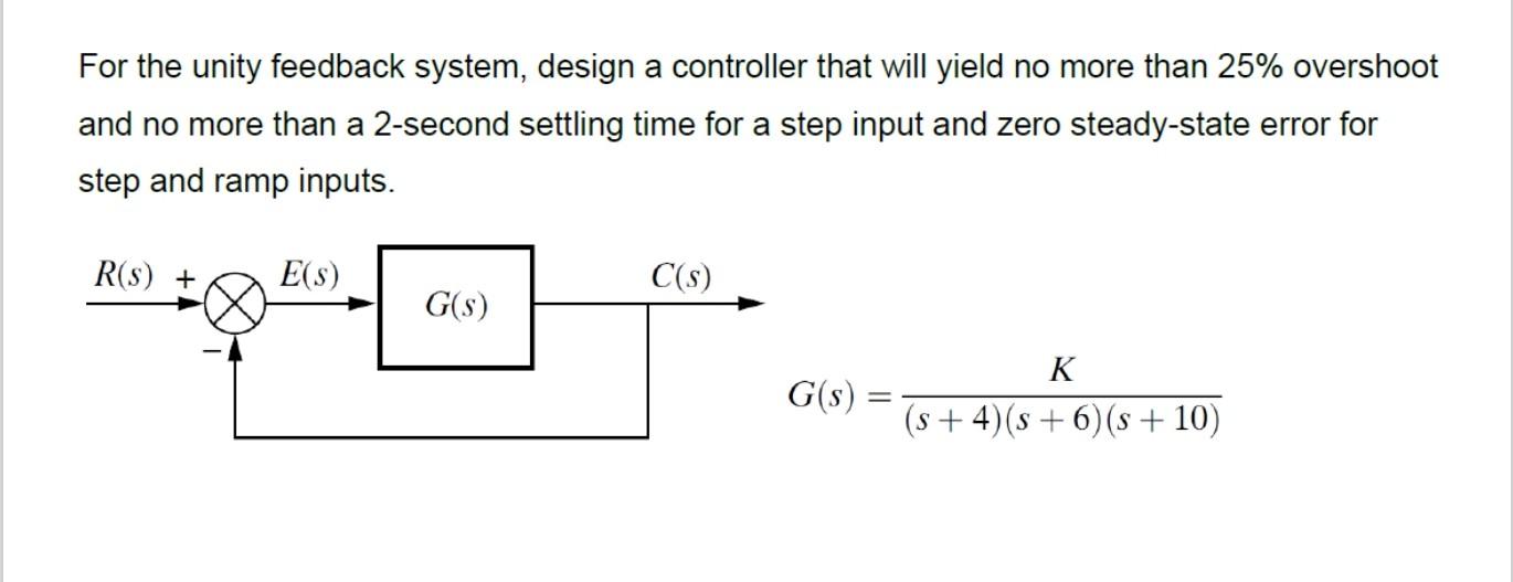 Solved For the unity feedback system, design a controller | Chegg.com