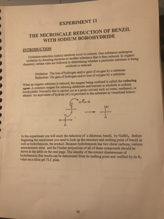 Solved EXPERIMENT 11 THE MICROSCALE REDUCTION OF BENZIL WITH | Chegg.com