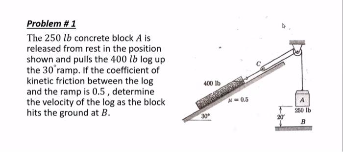 Solved Problem #1 The 250 lb concrete block A is released | Chegg.com