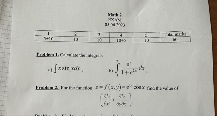 Solved Math 2 EXAM 05.06.2023 Problem 1. Calculate the | Chegg.com