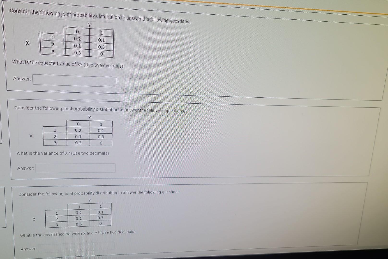 Solved Consider the following joint probability distribution | Chegg.com
