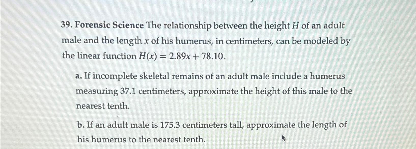 Solved Forensic Science The relationship between the height | Chegg.com