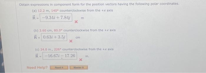 Solved Obtain expressions in component form for the position | Chegg.com