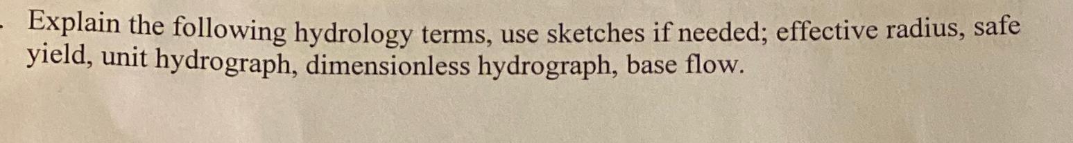 Solved Explain the following hydrology terms, use sketches | Chegg.com