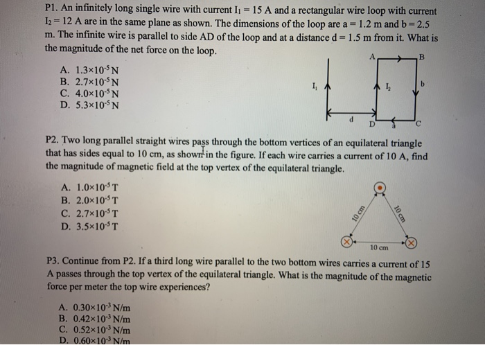 Solved P1. An infinitely long single wire with current I1 = | Chegg.com