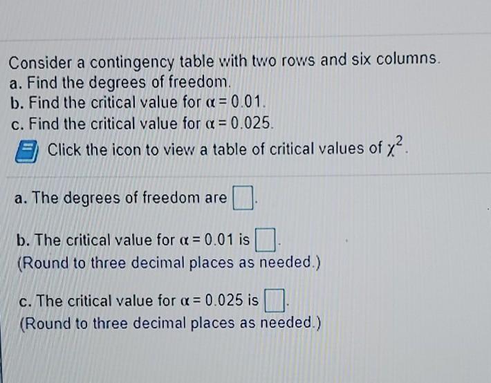 Solved Consider a contingency table with two rows and six | Chegg.com