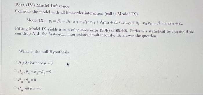Solved Part (IV) Model Inference Consider the model with all | Chegg.com