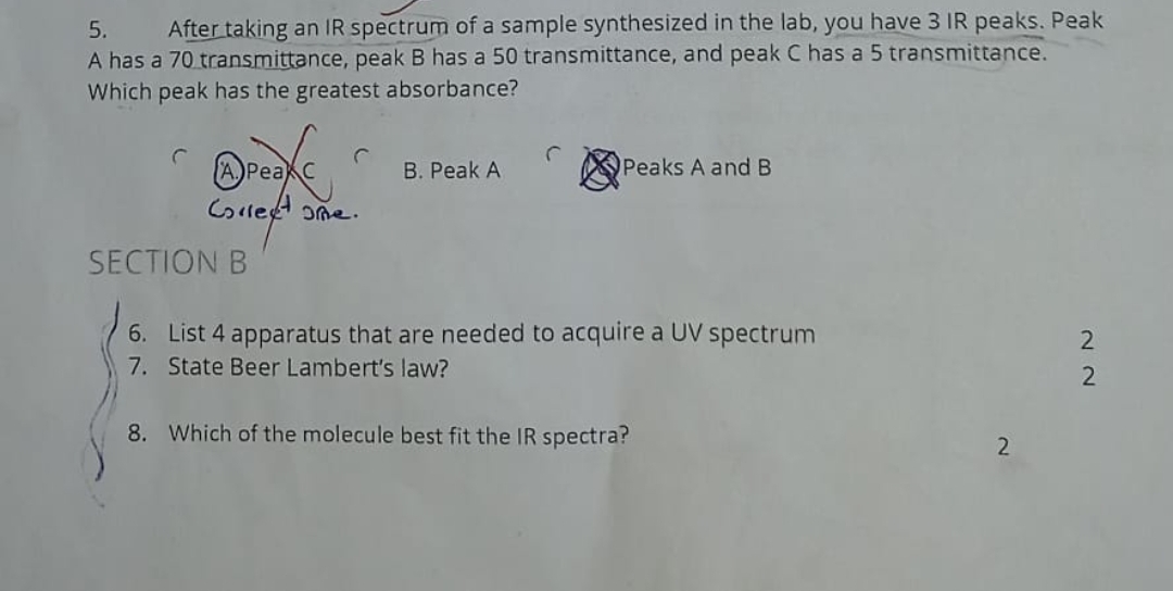 Solved After taking an IR spectrum of a sample synthesized | Chegg.com
