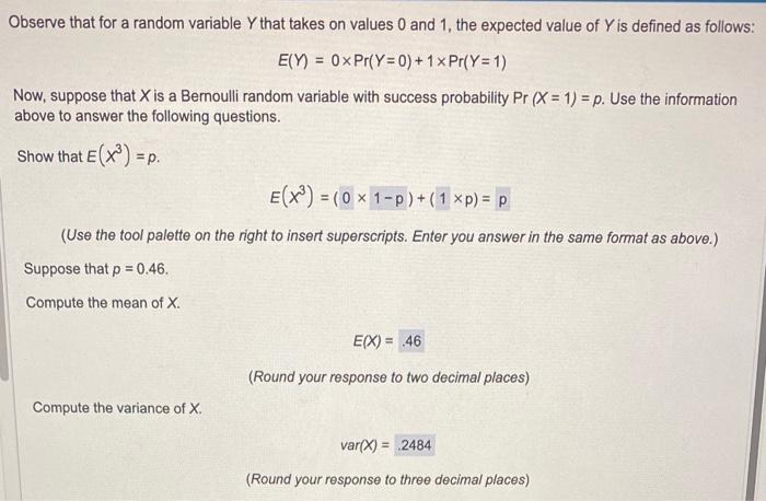 Solved Observe that for a random variable Y that takes on | Chegg.com