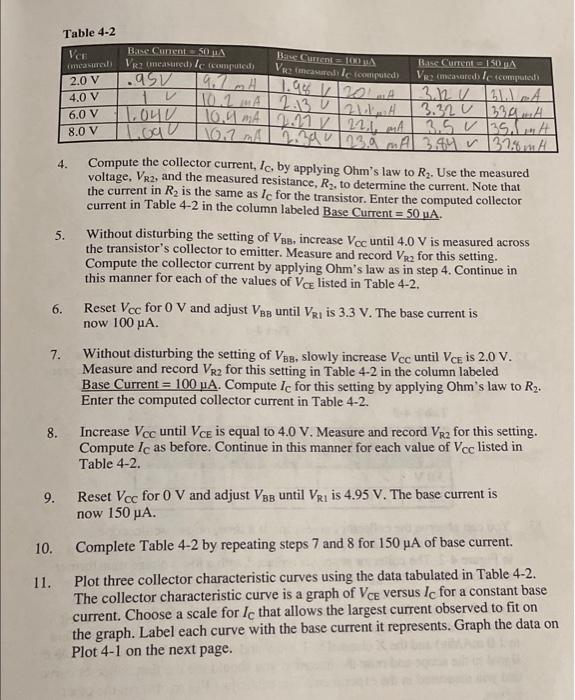 Solved Table 4-2 4. Compute the collector current, IC, by | Chegg.com