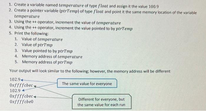 Solved 1. Create a variable named temperature of type float | Chegg.com