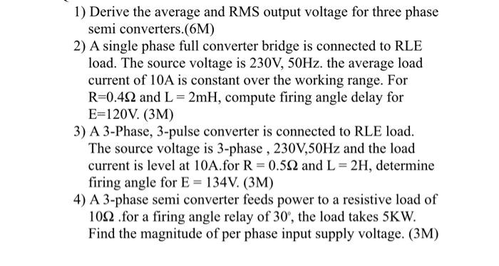 Solved 1) Derive the average and RMS output voltage for | Chegg.com