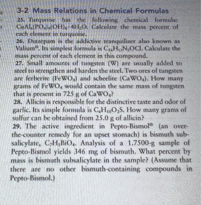 Solved 3-2 Mass Relations in Chemical Formulas 25. Turquoise | Chegg.com