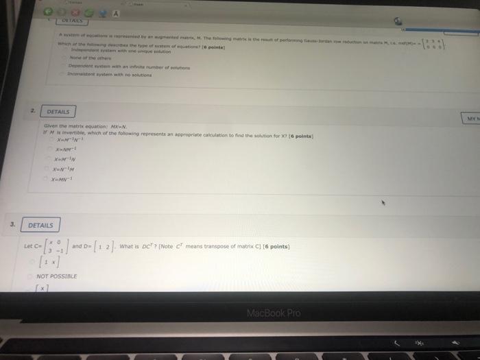Solved Ingention DETAILS Given the matrix equation MXN IN I | Chegg.com