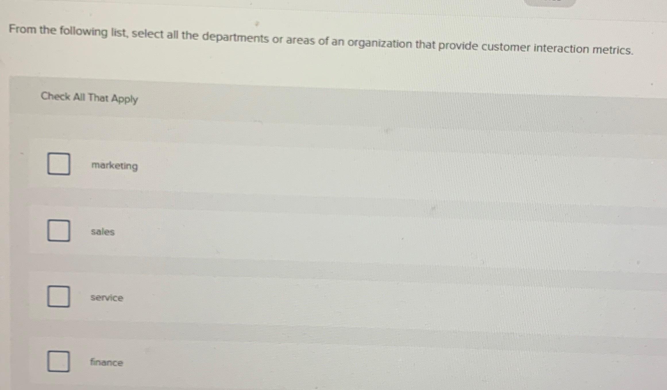 Solved From the following list, select all the departments | Chegg.com