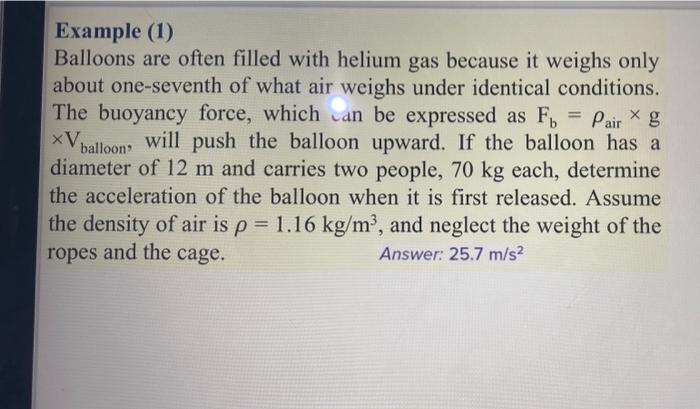 Solved Example (1) Balloons are often filled with helium gas | Chegg.com