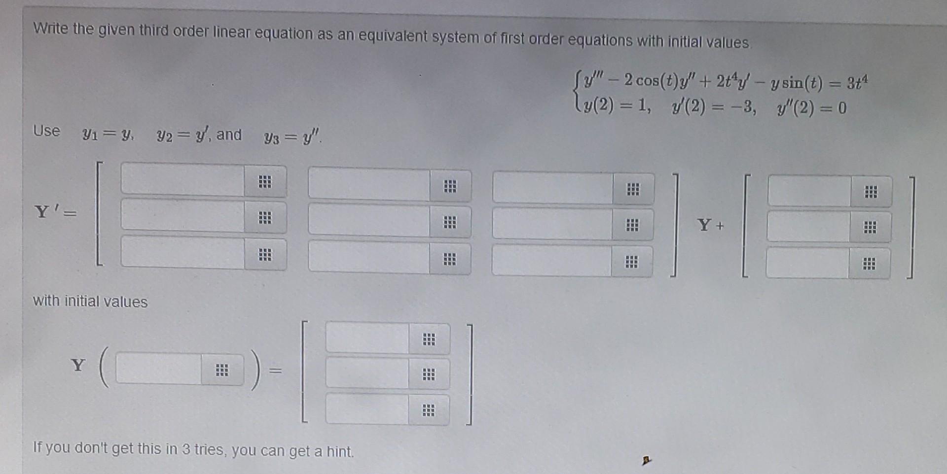 Solved Write the given third order linear equation as an | Chegg.com