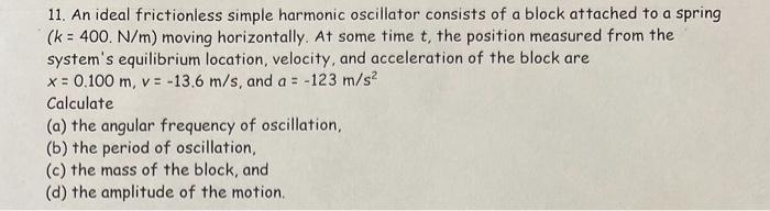 Solved 11. An ideal frictionless simple harmonic oscillator | Chegg.com