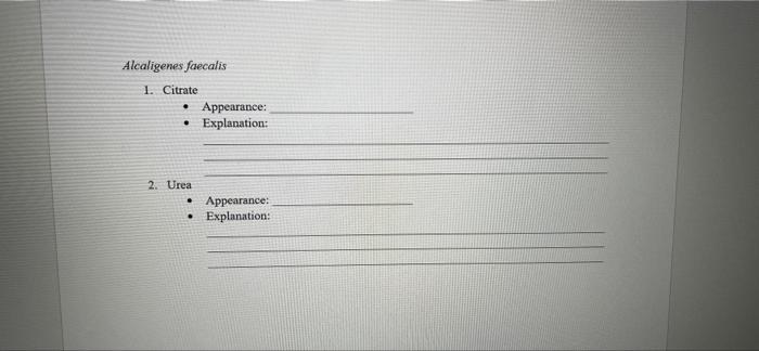 Solved Alcaligenes faecalis 1. Citrate Appearance: | Chegg.com
