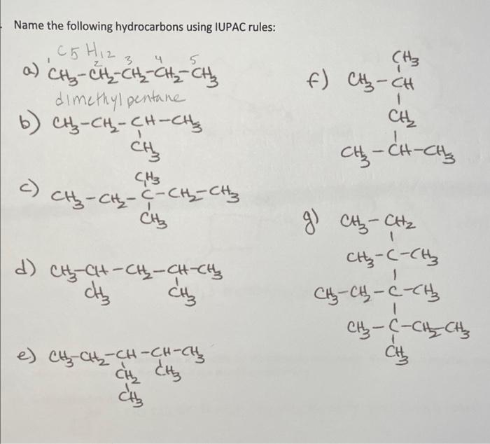 Solved Name the following hydrocarbons using IUPAC rules: a) | Chegg.com
