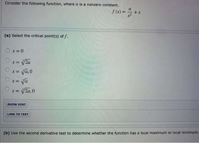 Solved Consider the following function, where a is a nonzero | Chegg.com