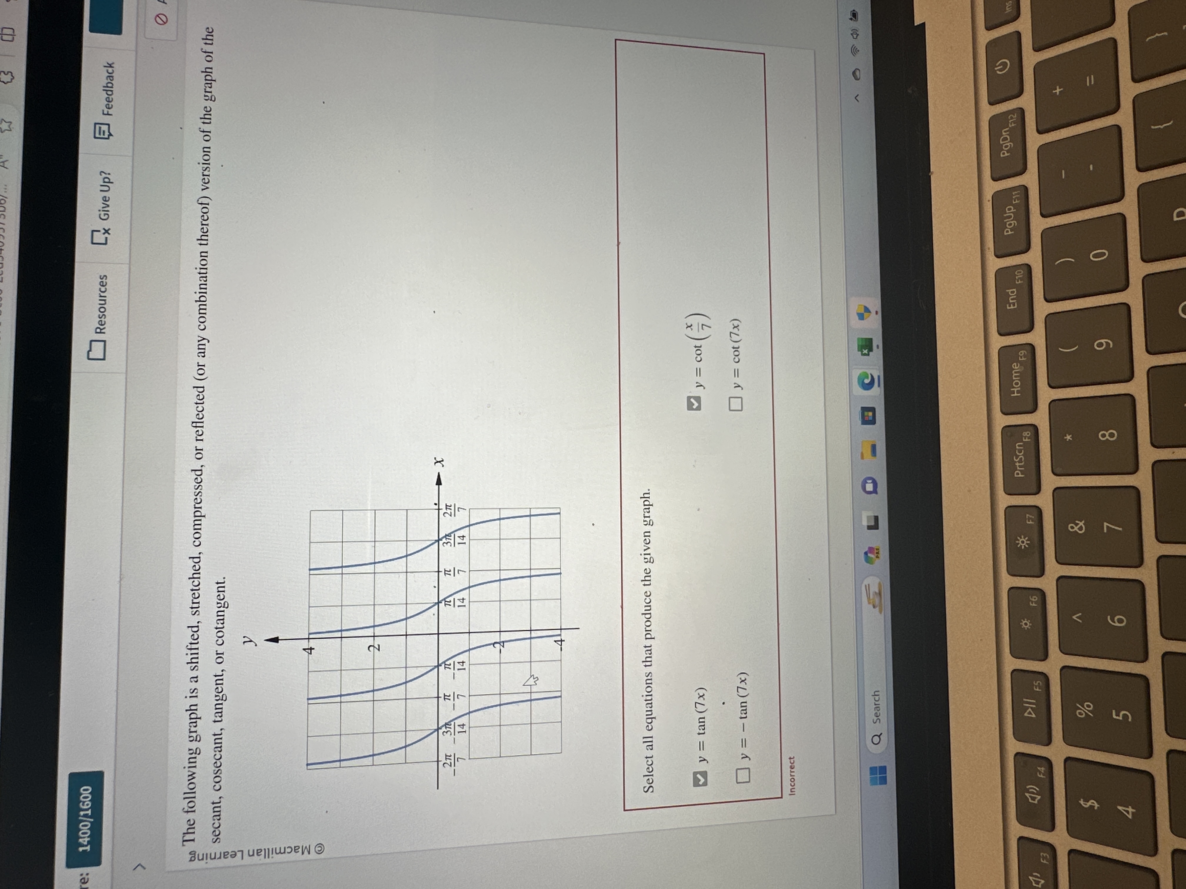Solved The following graph is a shifted, stretched, | Chegg.com