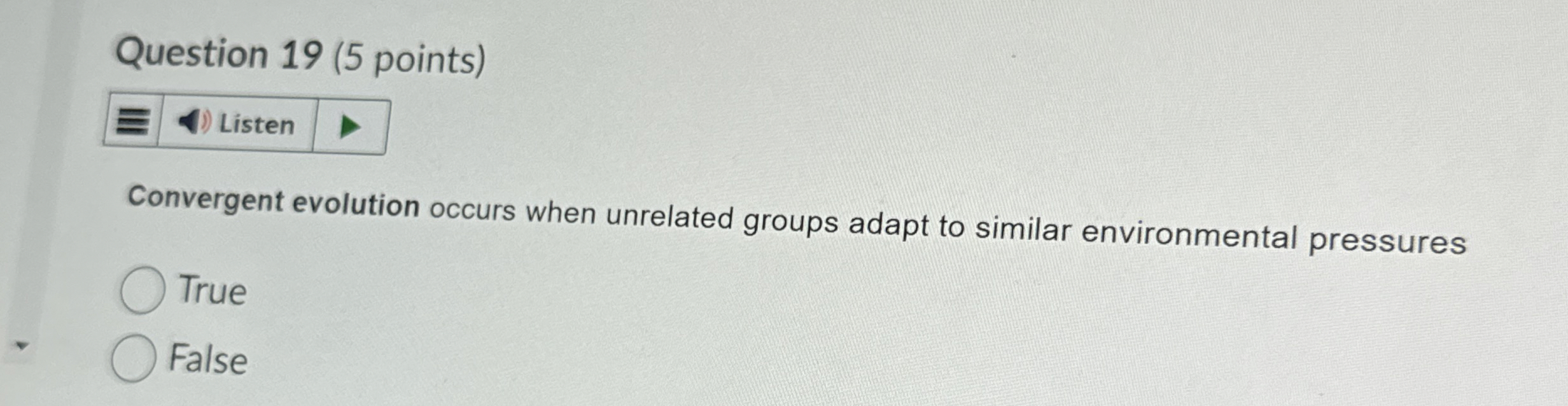 Solved Question 19 (5 ﻿points)ListenConvergent evolution | Chegg.com