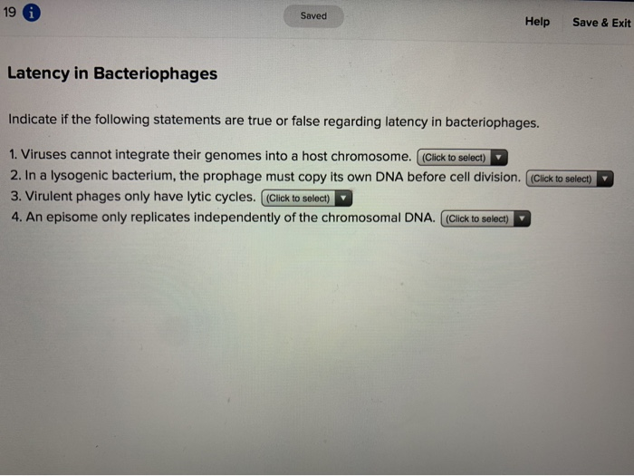 Solved 19 A Saved Help Save & Exit Latency in Bacteriophages | Chegg.com