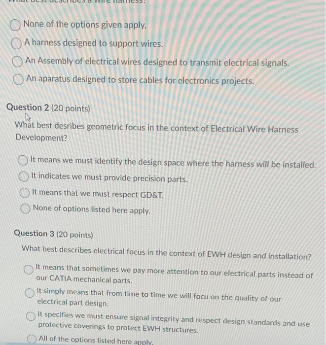 Solved None of the options given apply, A harness designed | Chegg.com