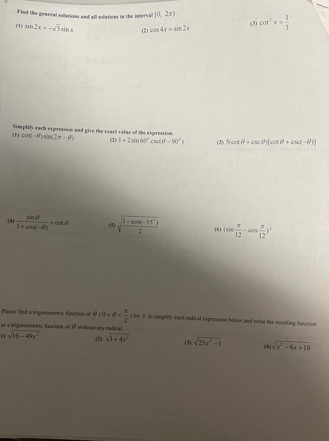 Solved Find the general solutions and all solutions in the | Chegg.com