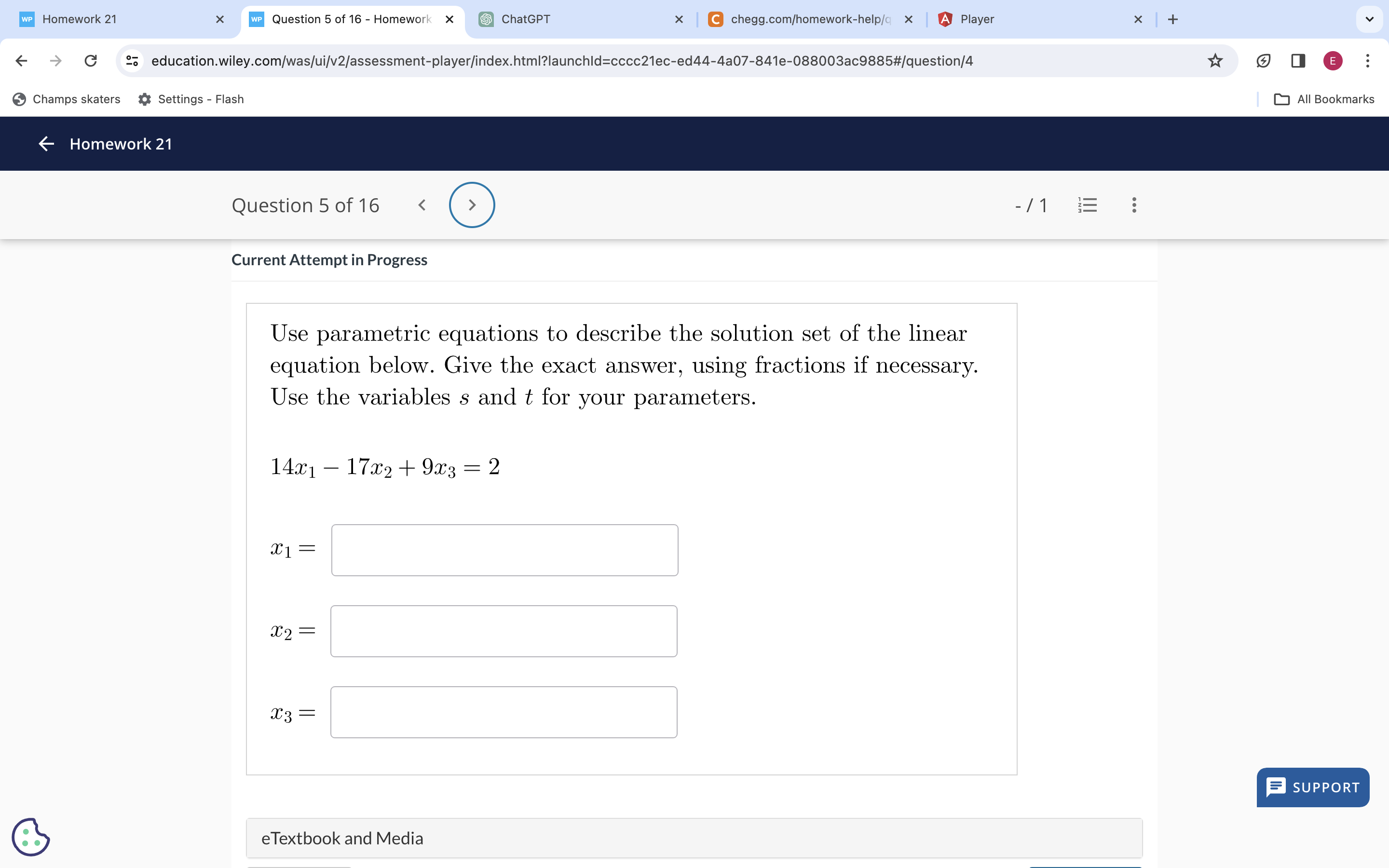 Use parametric equations to describe the solution set | Chegg.com