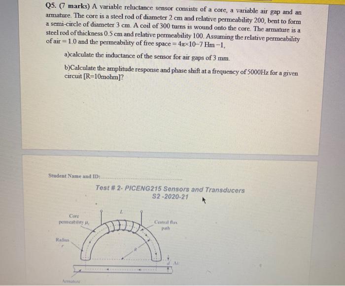 Solved Q5. (marks) A variable reluctance sensor consists of | Chegg.com