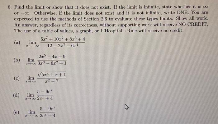Solved 8. Find the limit or show that it does not exist. If | Chegg.com