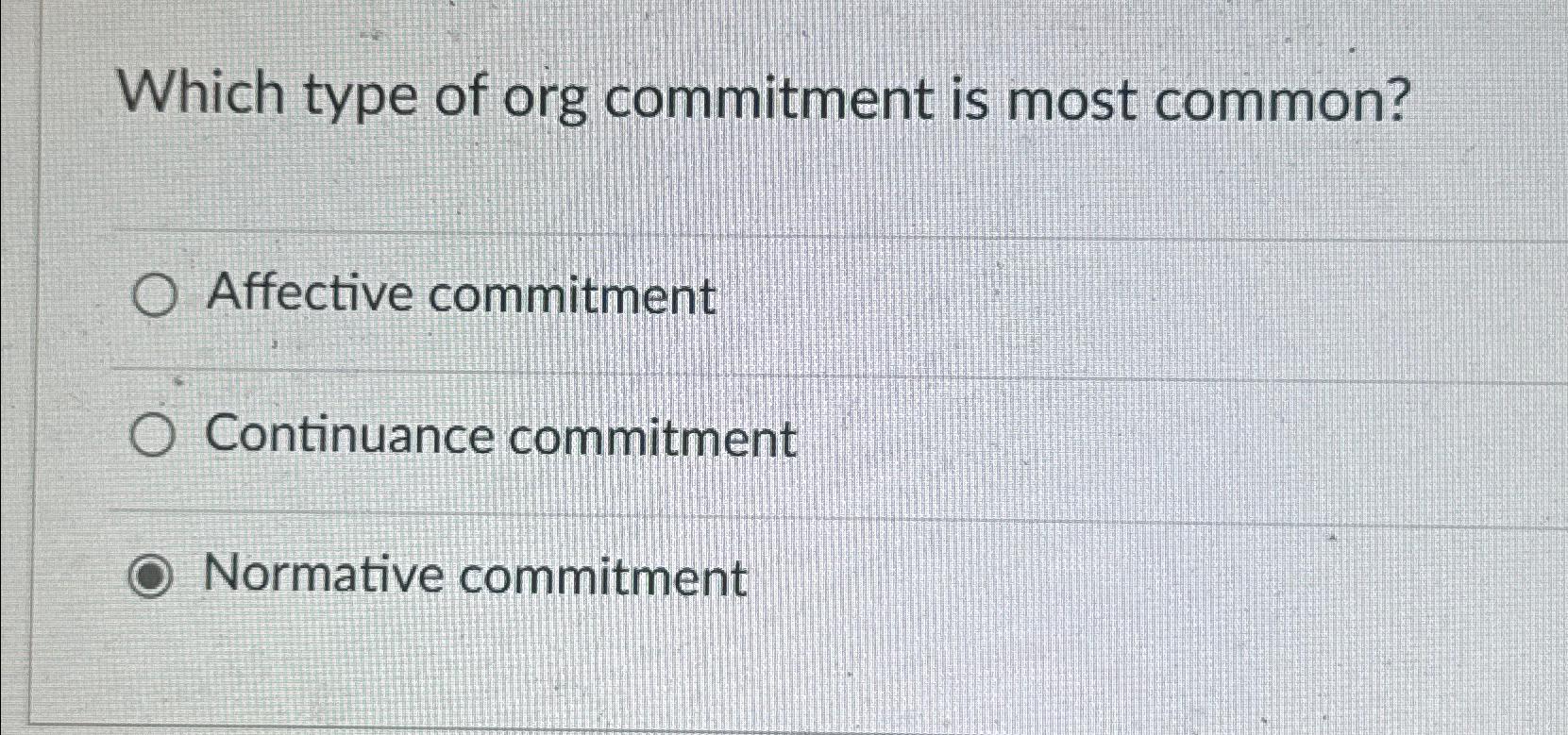 Solved Which Type Of Org Commitment Is Most Commonaffective