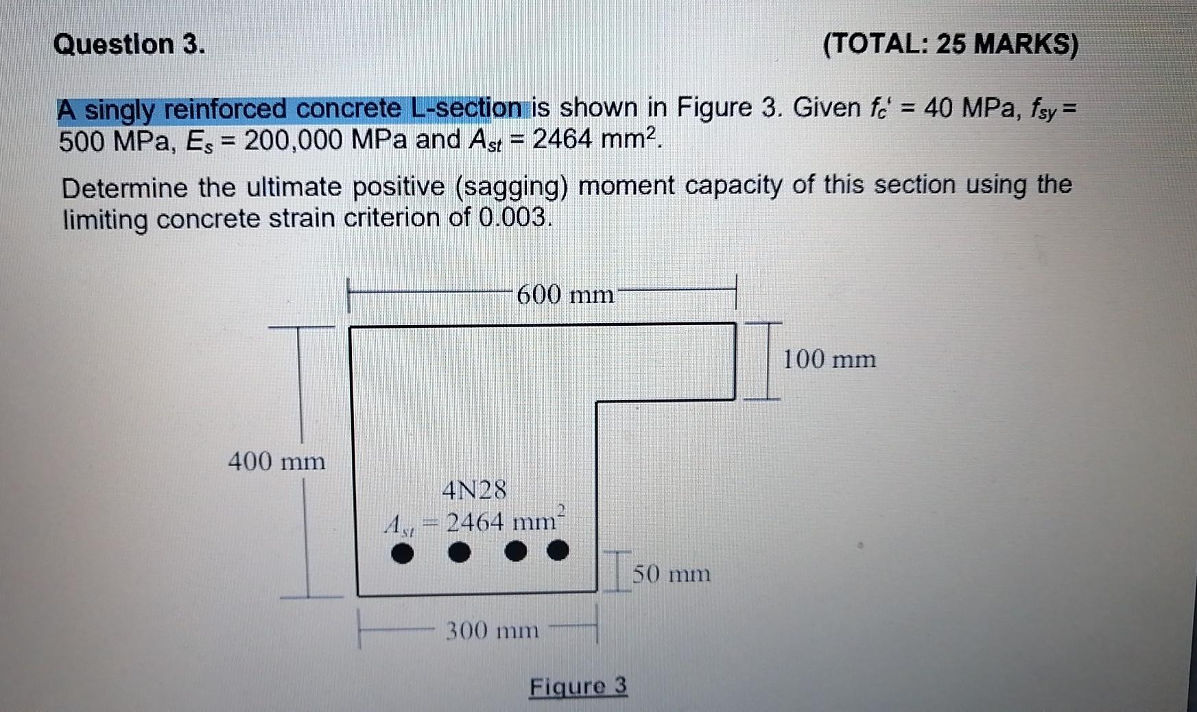 Solved Question 3. (TOTAL: 25 MARKS) A singly reinforced | Chegg.com