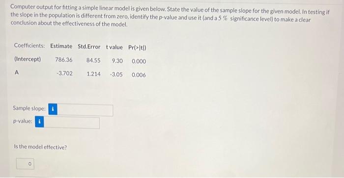Solved Computer output for fitting a simple linear model is | Chegg.com